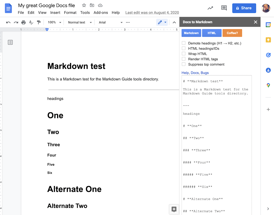 Google Docs to Markdown Markdown Reference | Markdown Guide